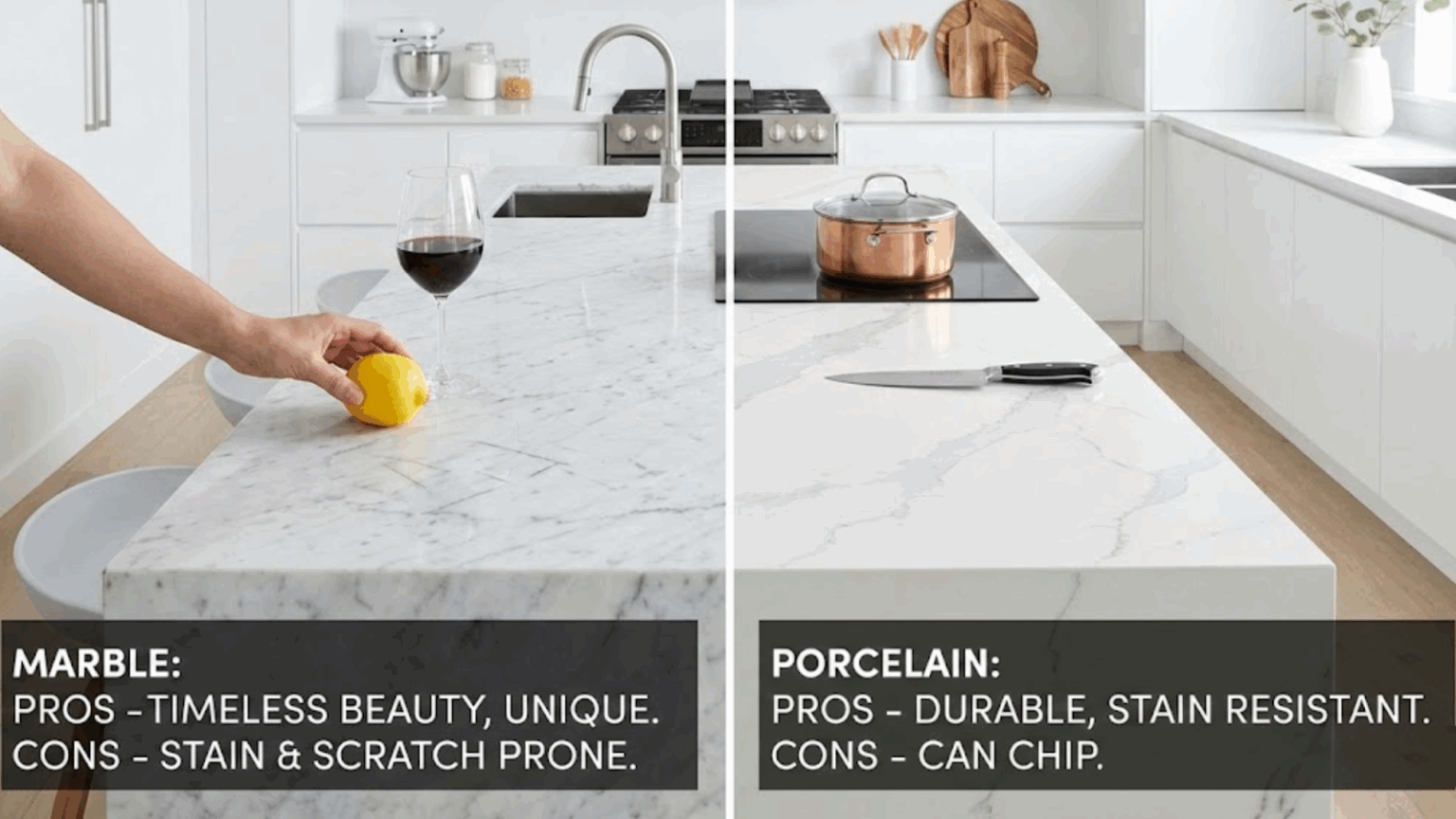 Marble vs Porcelain Kitchen Worktops: Pros, Cons & Key Differences